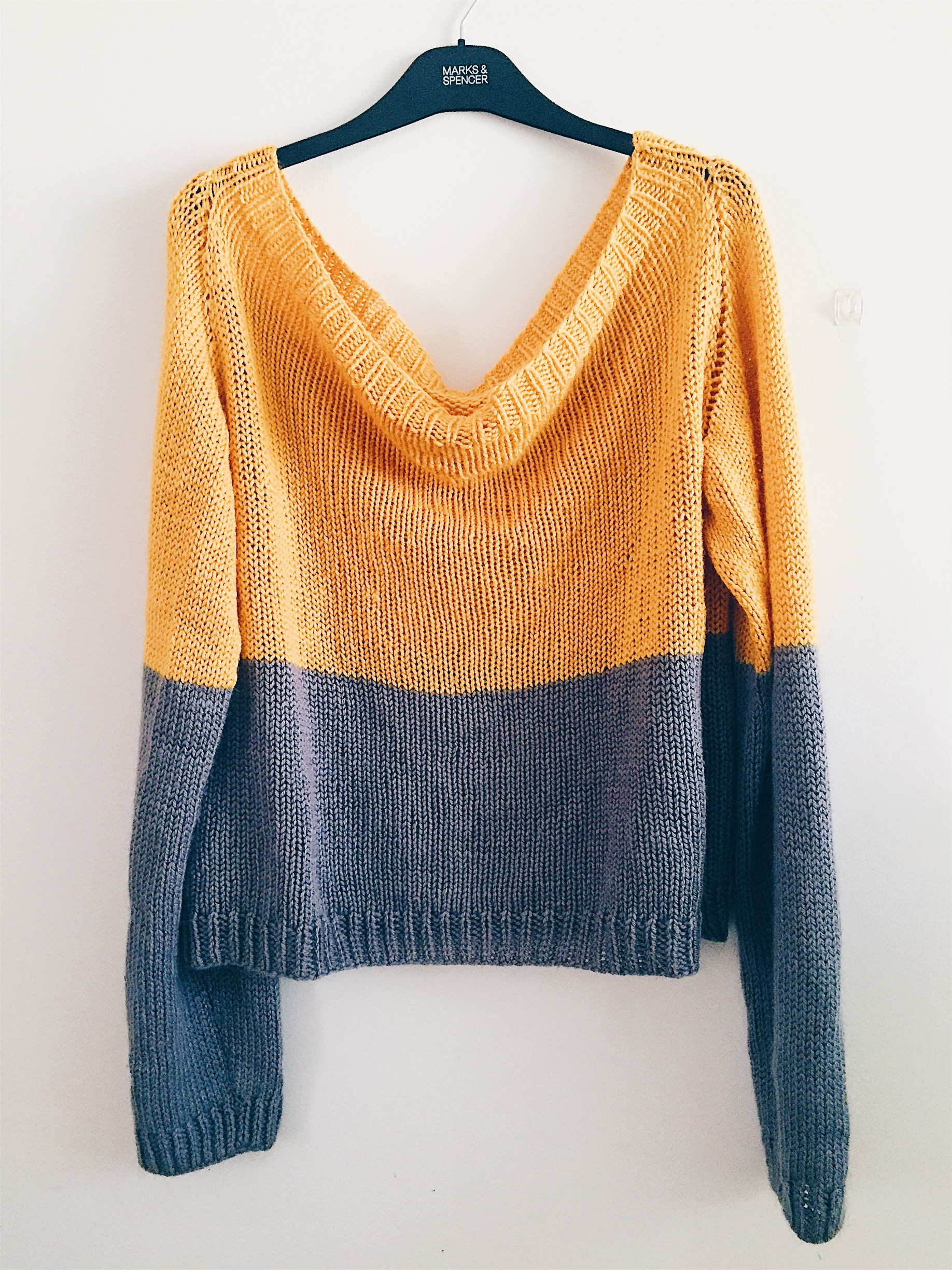 Acrylic sweater blocking disaster + current WIP